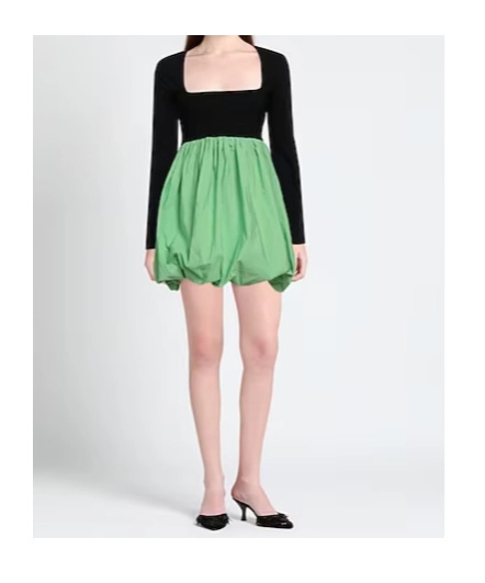GANNI Bubble Skirt Mini Dress With Square Neckline And Long Sleeves