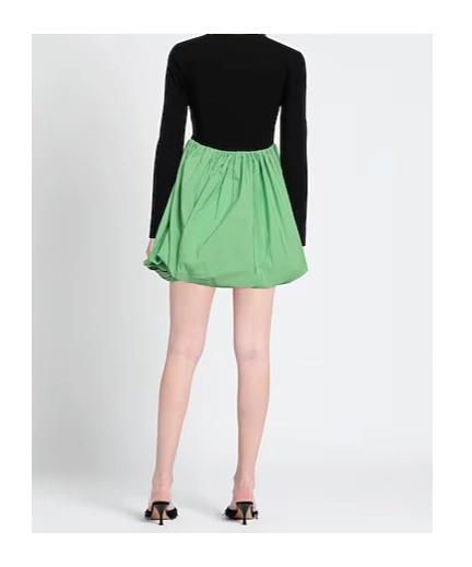 GANNI Bubble Skirt Mini Dress With Square Neckline And Long Sleeves