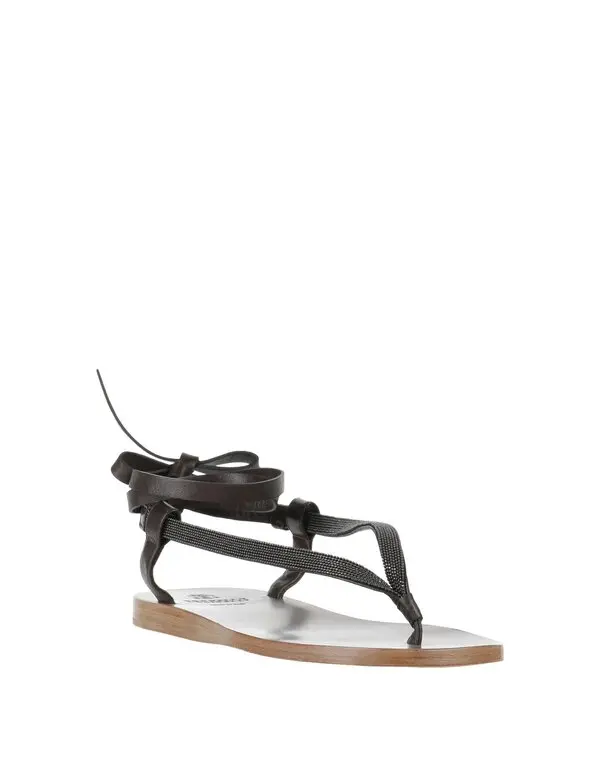 Brunello Cucinelli Leather Thong Sandals With Draped Appliqués