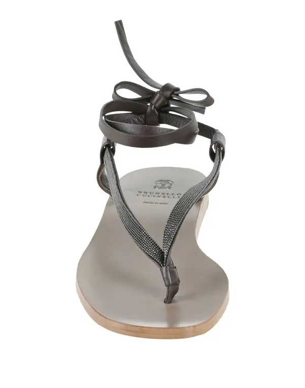 Brunello Cucinelli Leather Thong Sandals With Draped Appliqués