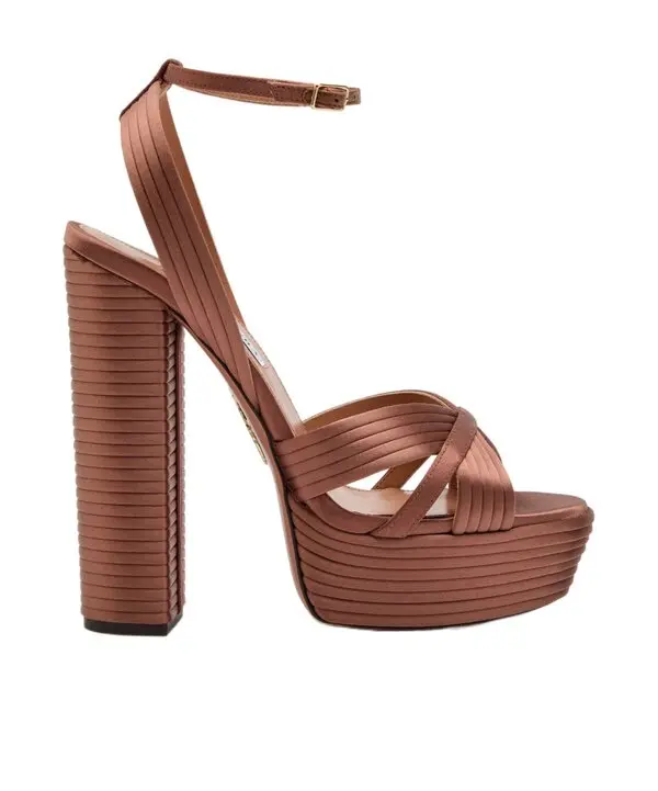 AQUAZZURA Sundance 140 Satin Platform Sandals - Brown