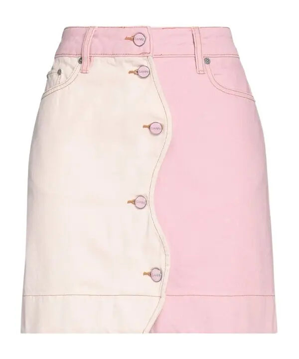 GANNI Color Block Button Front Denim Skirt