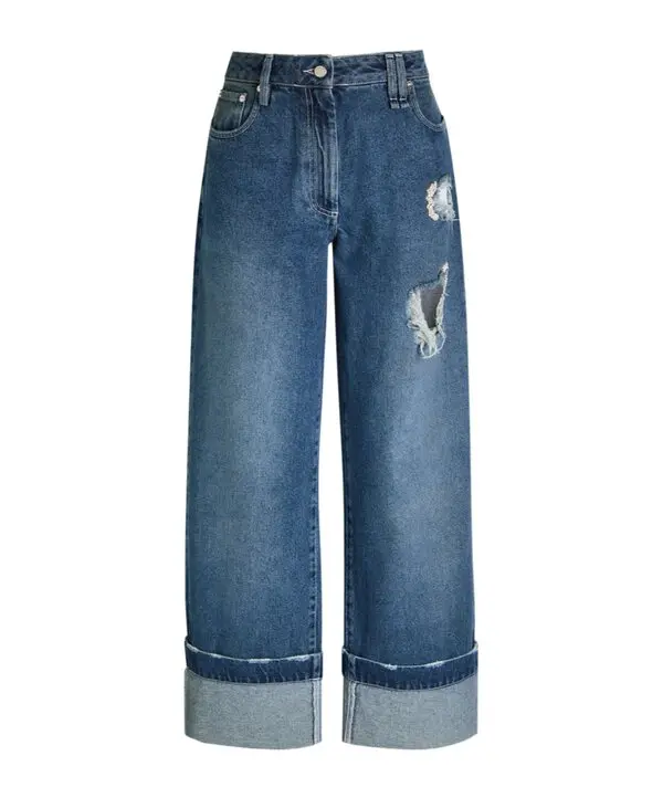 Simone Rocha Distressed Embellished Straight-leg Jeans