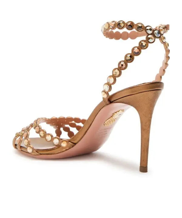 AQUAZZURA Tequila 85 Embellished Metallic Leather Sandals