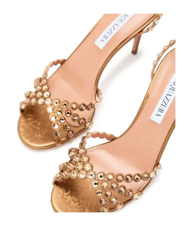 AQUAZZURA Tequila 85 Embellished Metallic Leather Sandals