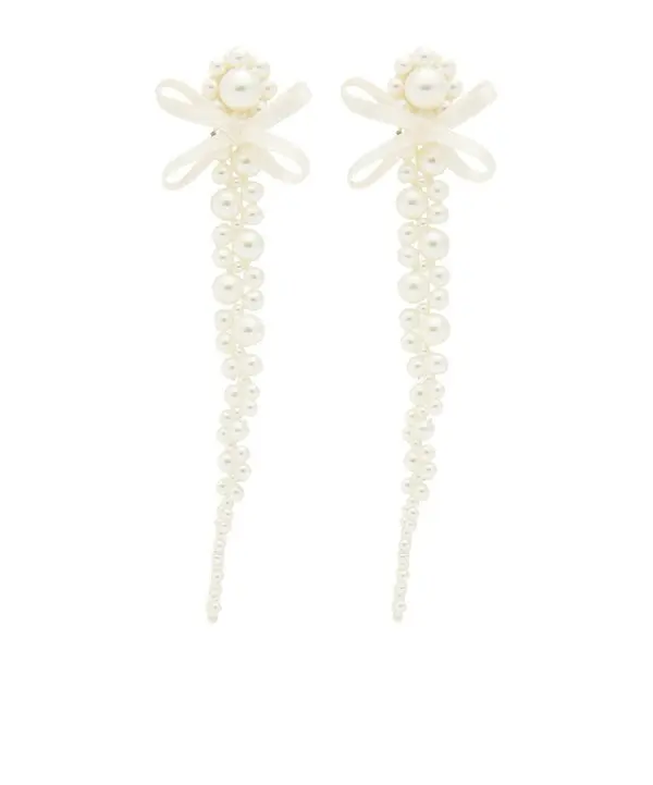 Simone Rocha Petite Bow Faux Pearl-embellished Drop Earrings