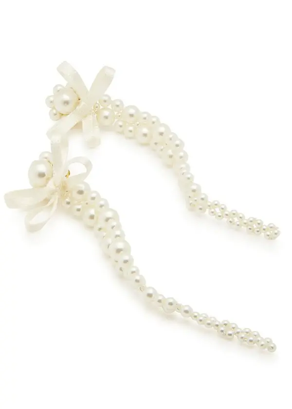 Simone Rocha Petite Bow Faux Pearl-embellished Drop Earrings