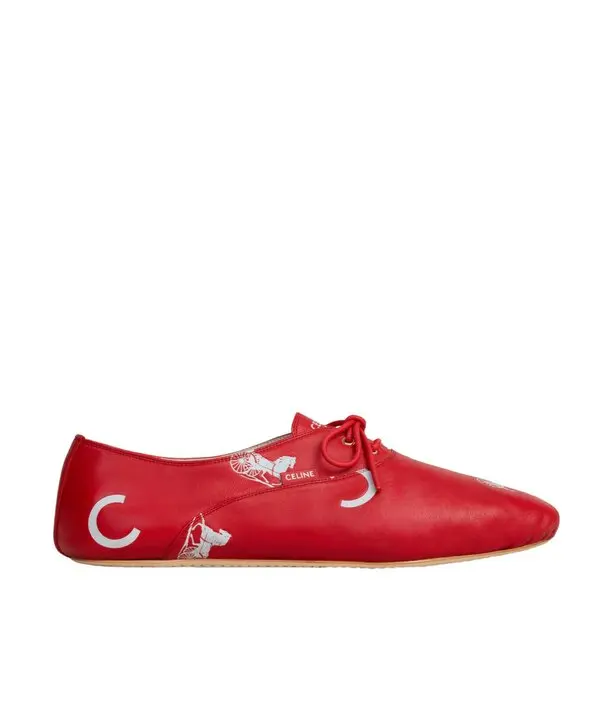 Celine Ballet Lace-up Shoe In Lambskin - Red/white