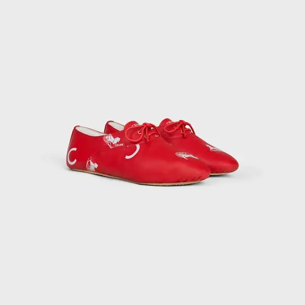 Celine Ballet Lace-up Shoe In Lambskin - Red/white