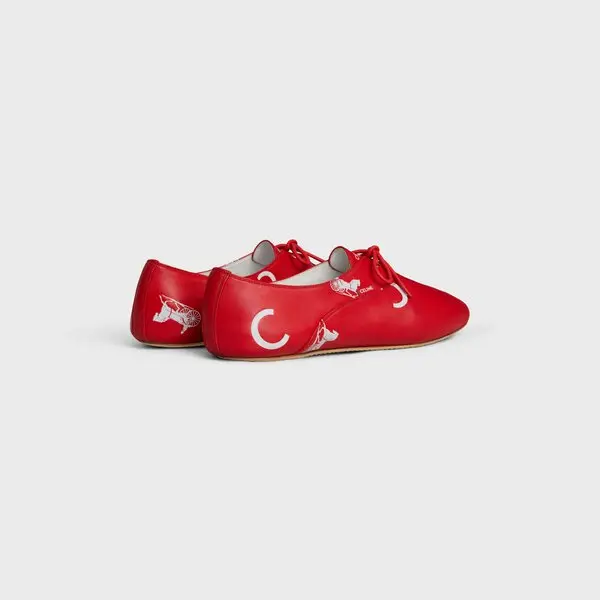 Celine Ballet Lace-up Shoe In Lambskin - Red/white