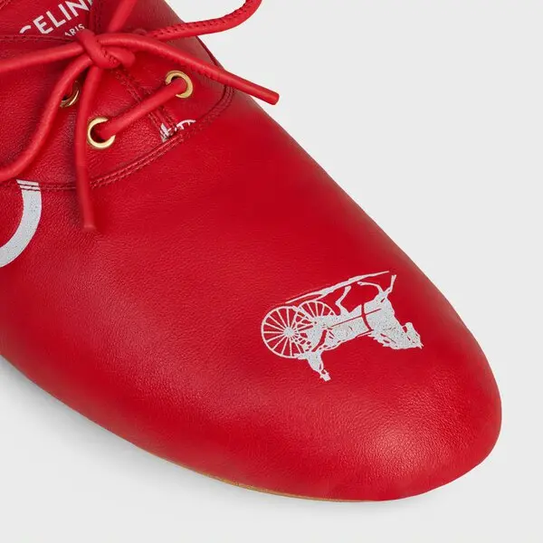 Celine Ballet Lace-up Shoe In Lambskin - Red/white
