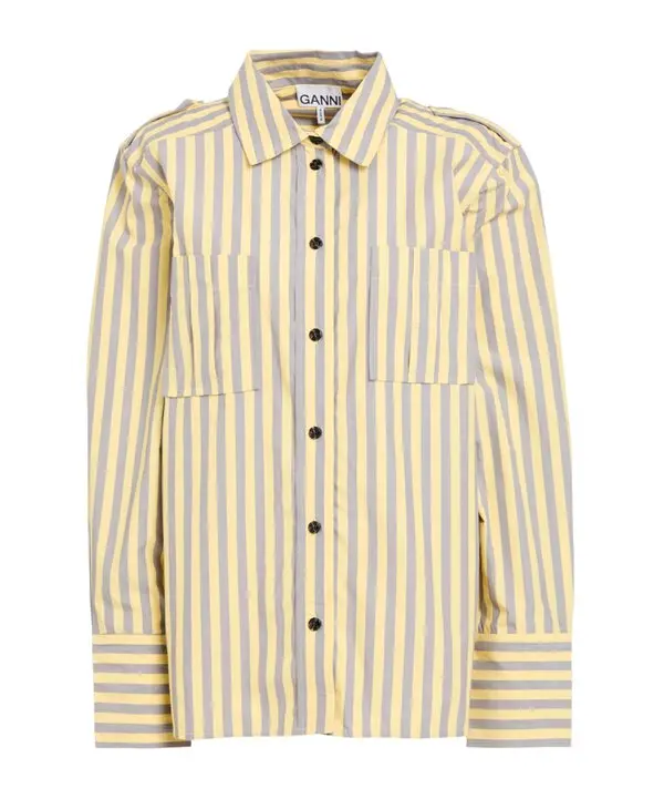 GANNI Striped Long-sleeved Shirt With Classic Collar