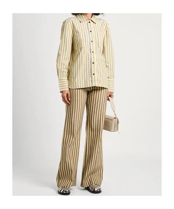GANNI Striped Long-sleeved Shirt With Classic Collar