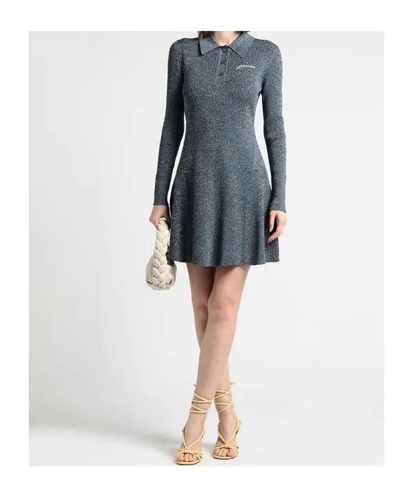 GANNI Ribbed Knit Polo Collar Dress