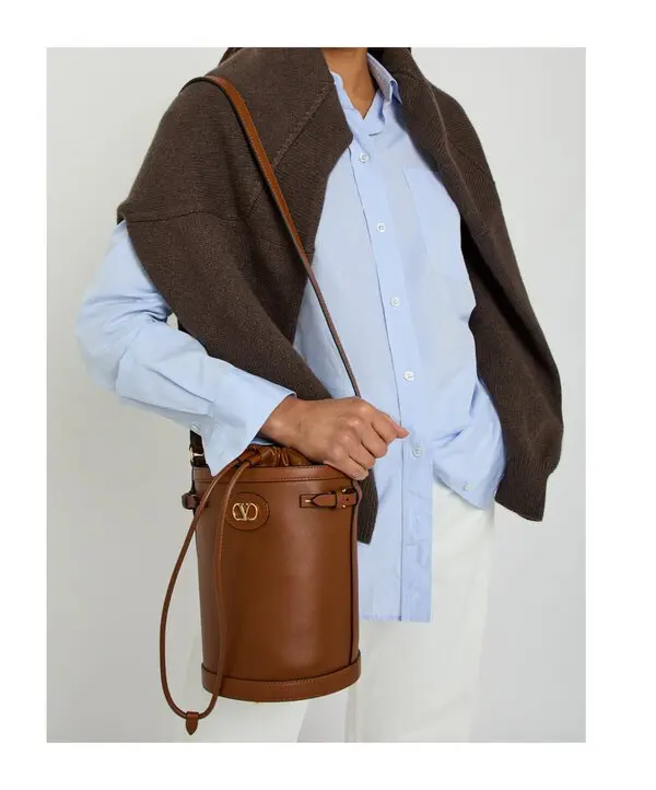 Valentino Garavani Logo-plaque Leather Drawstring Bucket Bag