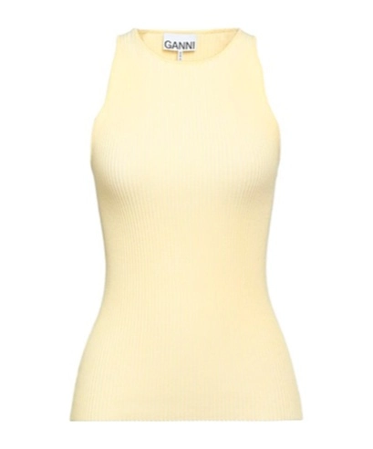 GANNI Sleeveless Ribbed Knit Top - Nude