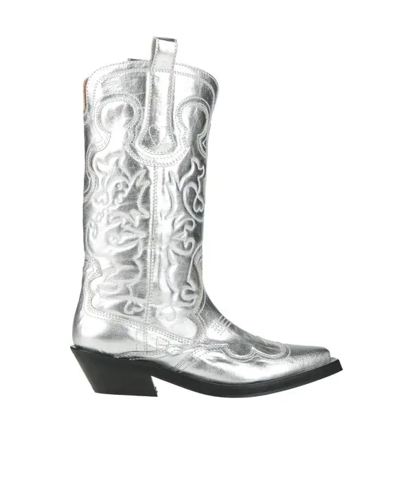 GANNI Metallic Embroidered Cowboy Boots