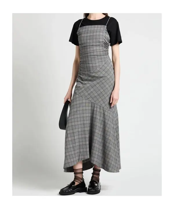 GANNI Asymmetrical Plaid Maxi Dress