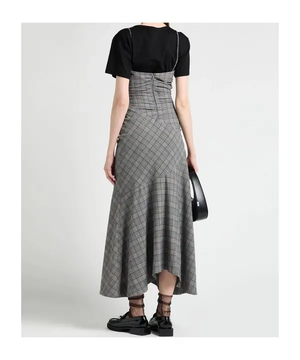 GANNI Asymmetrical Plaid Maxi Dress