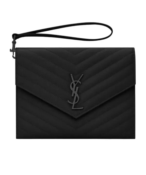 Saint Laurent Cassandre Matelassé Flap Pouch In Grain De Poudre Embossed Leather