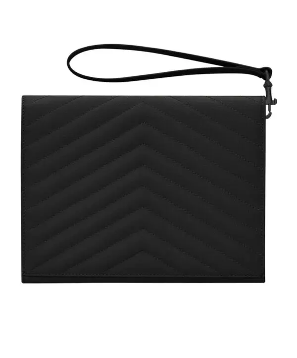 Saint Laurent Cassandre Matelassé Flap Pouch In Grain De Poudre Embossed Leather