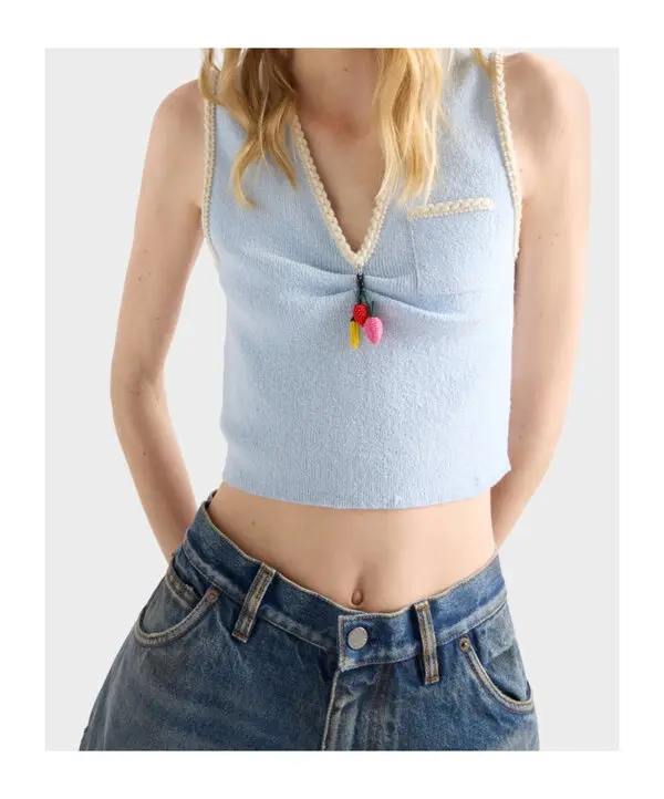 Prada Cotton Bouclé Crop Top With Embellishments