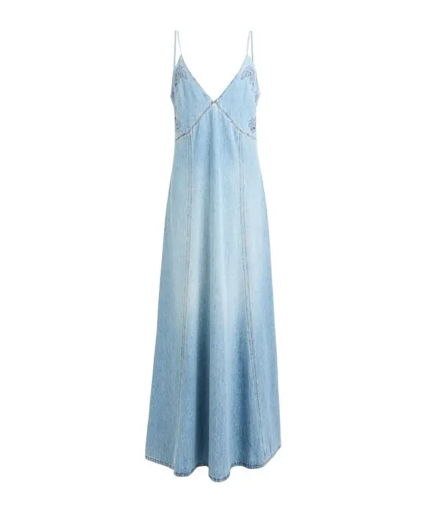 Chloé Denim Maxi Dress With Lace Trims