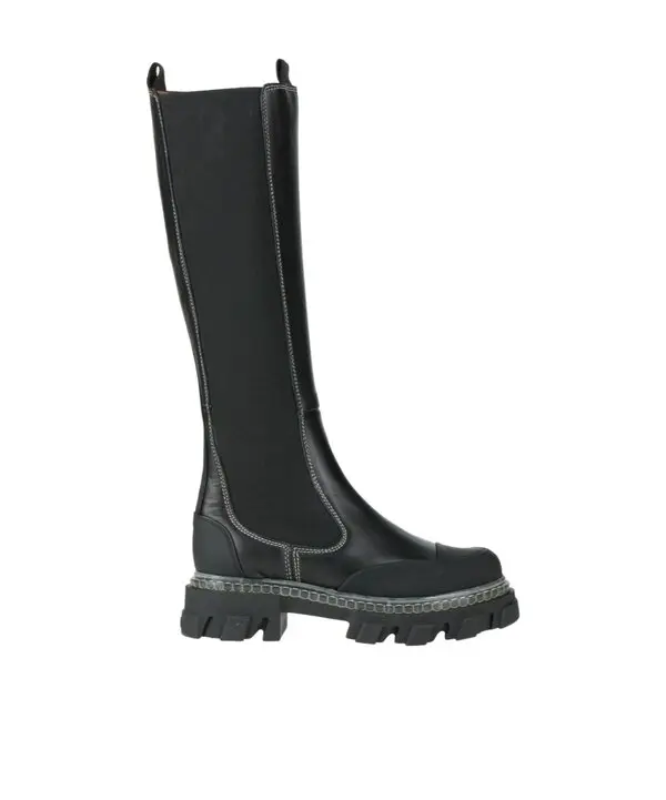 GANNI Solid Color Leather Platform Boots