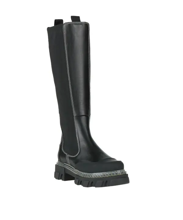 GANNI Solid Color Leather Platform Boots