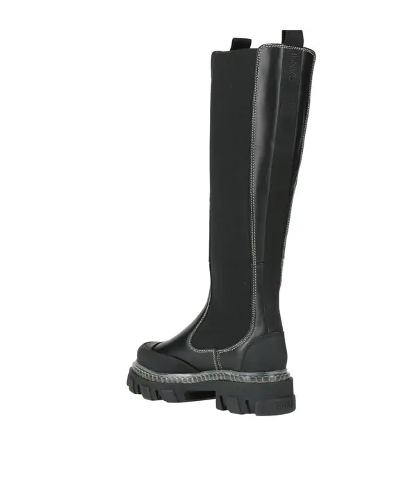 GANNI Solid Color Leather Platform Boots