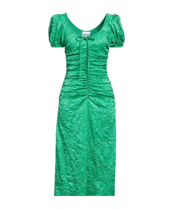 GANNI Short Sleeved Gathered Midi Dress