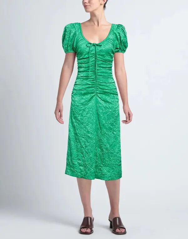 GANNI Short Sleeved Gathered Midi Dress