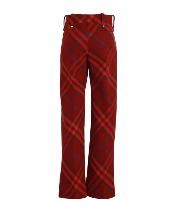 Burberry Plaid High-waist Straight-leg Trousers - Red