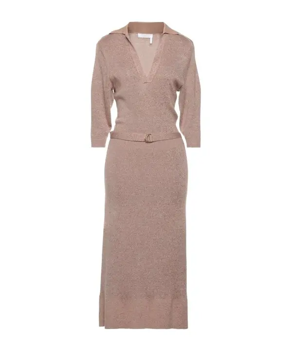Chloé Two-tone Knit Midi Dress With Classic Collar - Camel