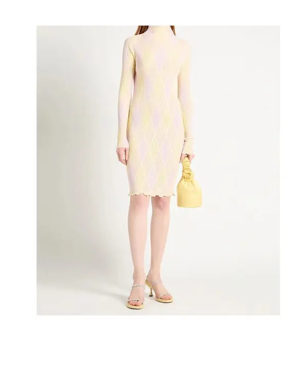 Burberry Knitted Geometric Print Turtleneck Midi Dress