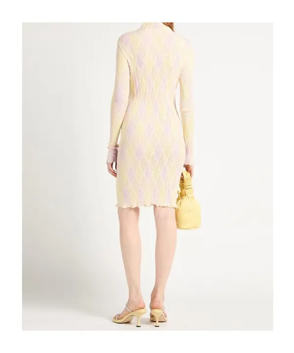 Burberry Knitted Geometric Print Turtleneck Midi Dress