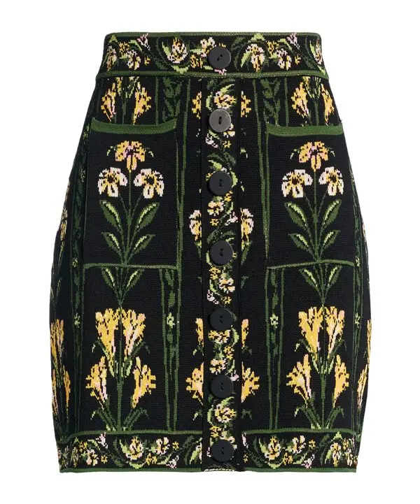 Farm Rio Floral Button-detailed Midi Skirt - Black