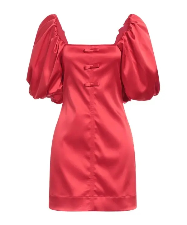 GANNI Puff Sleeve Dress With Square Neck And Zipper Closure