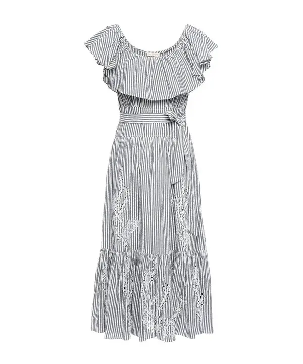 Tory Burch Striped Lace Woven Short-sleeve Dress