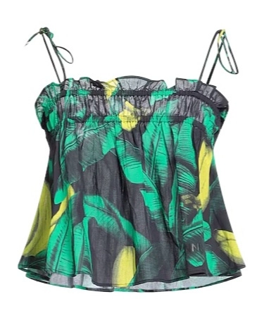 GANNI Sleeveless Floral Print Top With Deep Neckline - Green