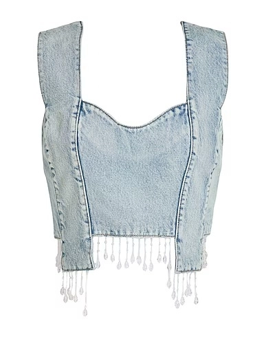 GANNI Embellished Denim Cropped Top - Gray