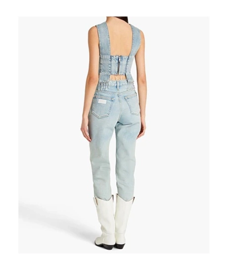 GANNI Embellished Denim Cropped Top