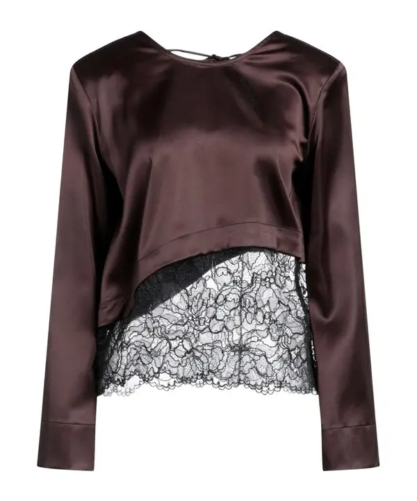 GANNI Satin Lace Two-tone Long Sleeve Top - Black