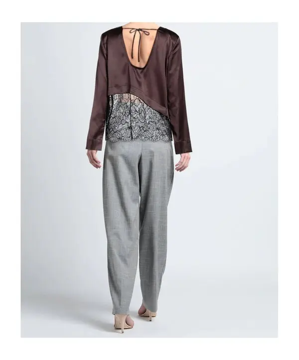 GANNI Satin Lace Two-tone Long Sleeve Top - Black