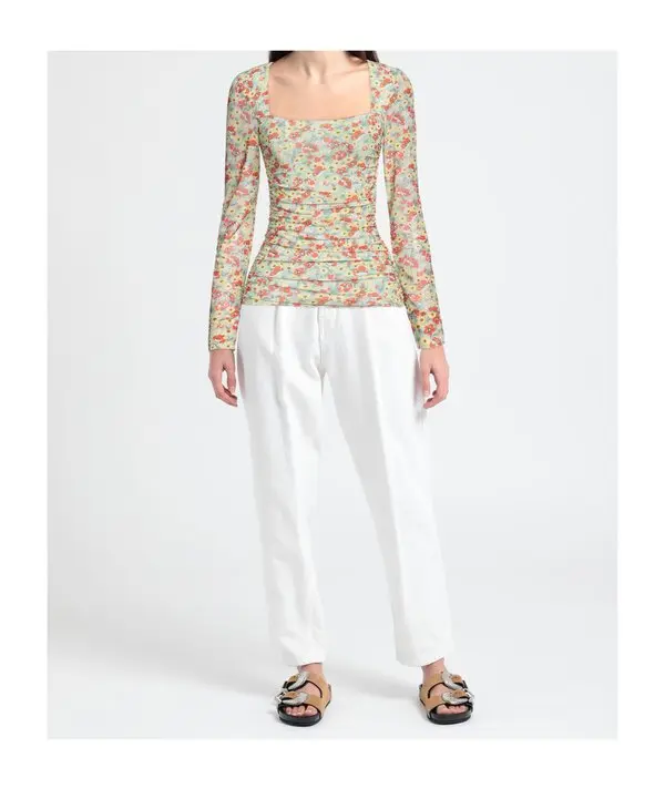 GANNI Floral Print Gathered Tulle Top
