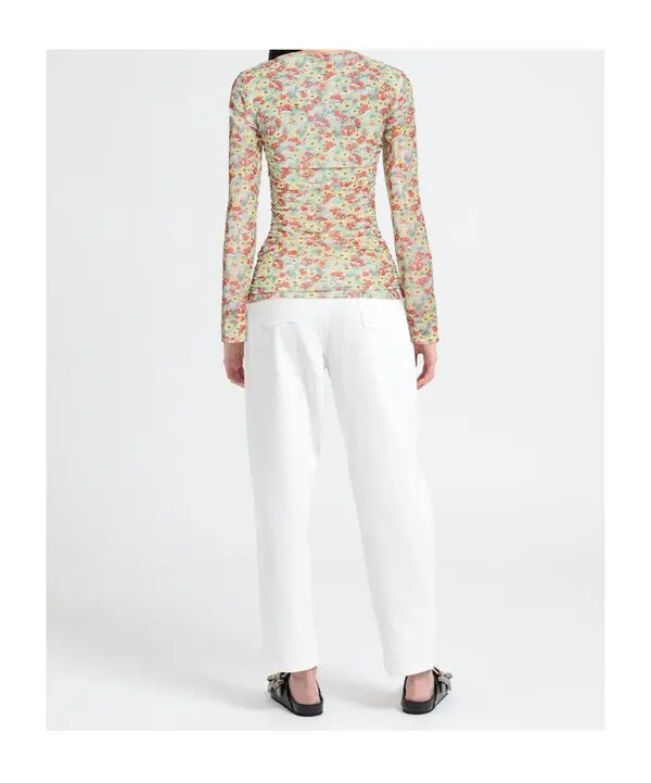 GANNI Floral Print Gathered Tulle Top