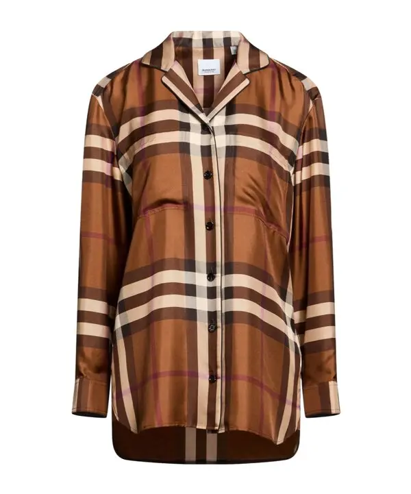 Burberry Printed Satin Long Sleeve Shirt - Brown