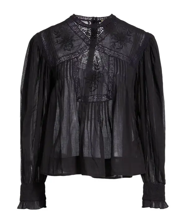 Farm Rio Long-sleeved Top With Floral Pattern And Lace Details