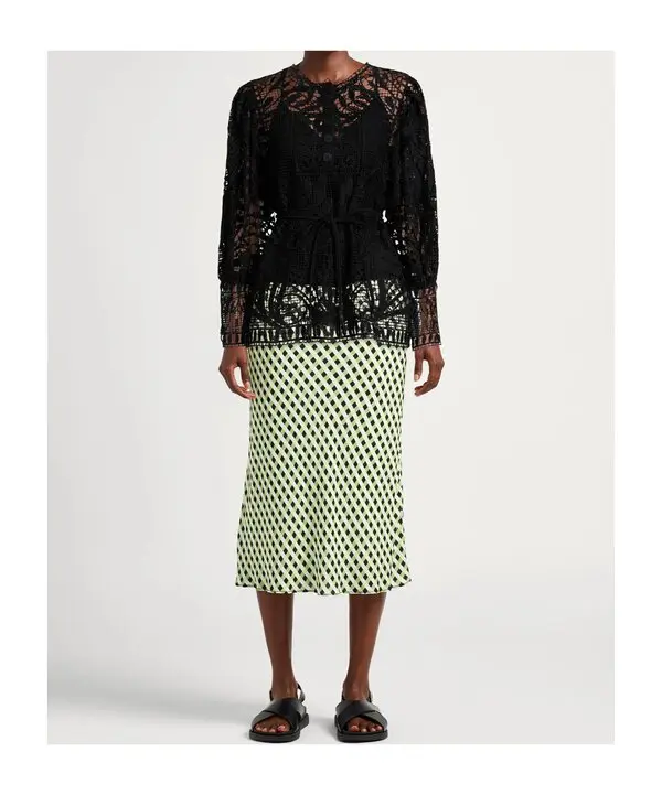 Farm Rio Lace Belted Long Sleeve Top