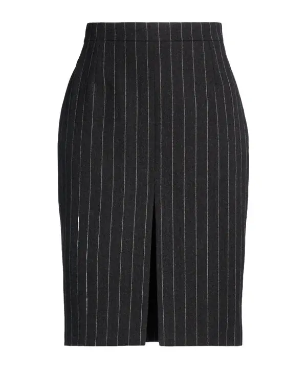 Saint Laurent Striped Wool Midi Skirt - Black